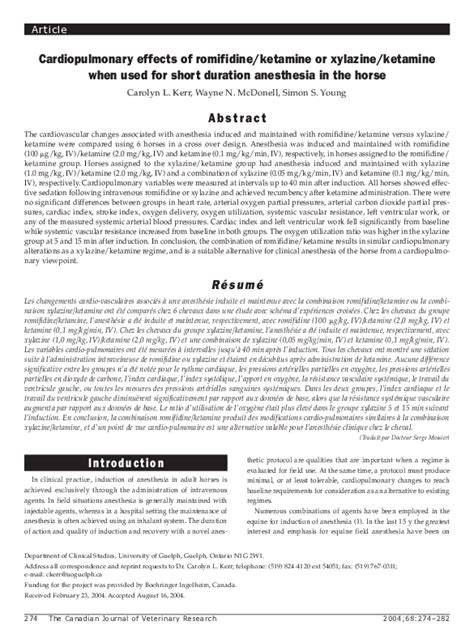 Pdf Cardiopulmonary Effects Of Romifidineketamine Or Xylazine