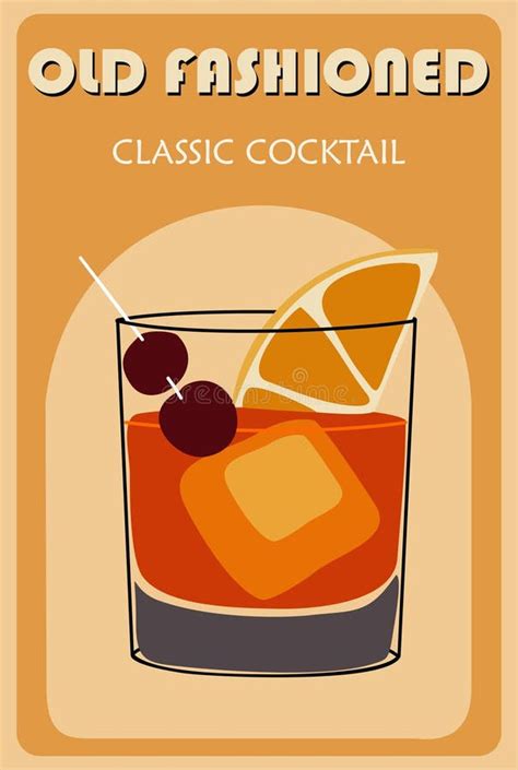 Old Fashioned Popular Cocktail Retro Poster Art Stock Vector