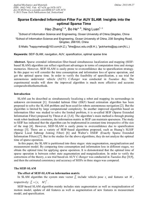 Sparse Extended Information Filter For Auv Slam Insights Into The