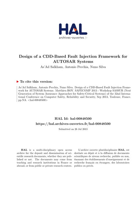 Pdf Design Of A Cdd Based Fault Injection Framework For Autosar Systems