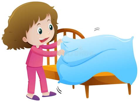Niña Que Hace La Cama Ilustración Del Vector Ilustración De Feliz