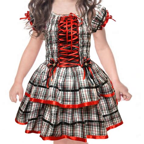 Vestido Festa Junina Caipira Xadrez Infantil Preto E Branco Fantasiadoro Junina Festa E