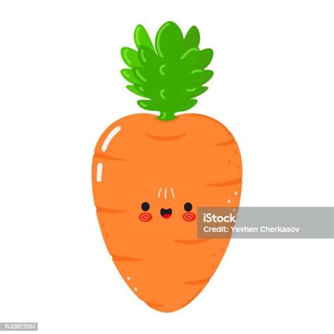 귀여운 재미있는 당근 캐릭터 벡터 손으로 그린 만화 카와이 캐릭터 일러스트 레이 션 아이콘 흰색 배경에 고립되어 있습니다 당근 캐릭터 개념 건강한 생활방식에 대한 스톡 벡터
