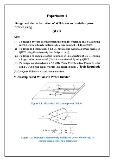 Exp4 Radio Frequency Experiment 4 Design And Characterization Of Wilkinson And Resistive