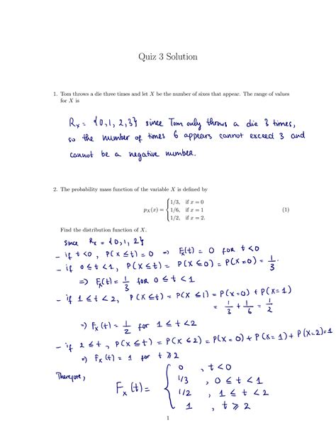 Quiz 3 Solution Quiz 3 Solution Tom Throws A Die Three Times And Let X Be The Number Of Sixes