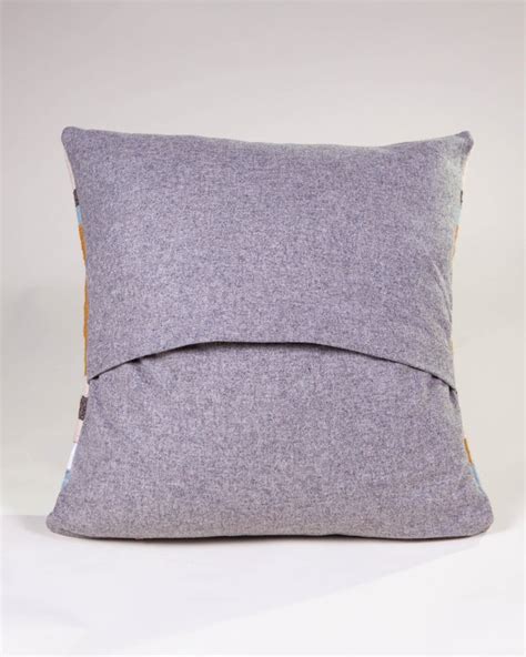 Handwoven New Boho Style Wool Throw Pillow In Ochre And Indigo In