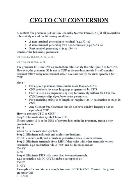 Cfg To Cnf Conversion Cfg To Cnf Conversion A Context Free Grammar
