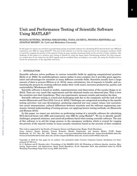 Pdf Unit And Performance Testing Of Scientific Software Using Matlab