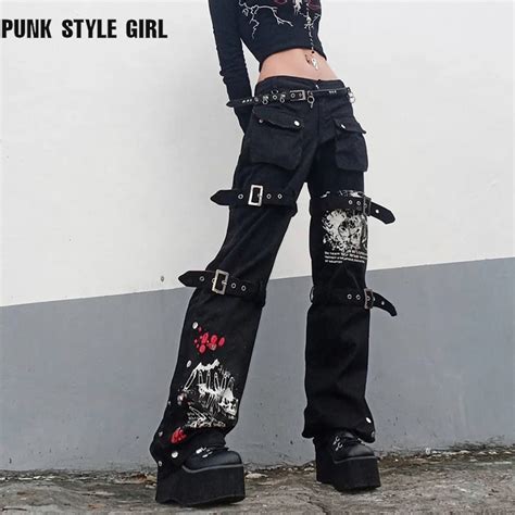Gothic Emo Alt Cargo Pants Techwear Hippie Baggy Jeans Mom Goth Punk