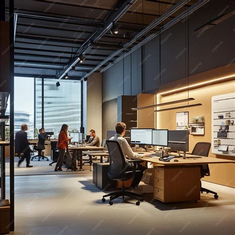 A Visual Of A Modern Office With Ergonomic Furniture And Administrative Workflows For Efficiency