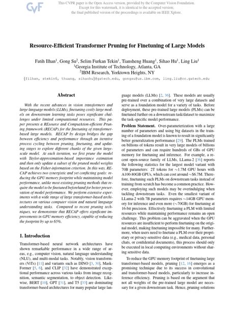 Ilhan Resource Efficient Transformer Pruning For Finetuning Of Large Models Cvpr 2024 Paper
