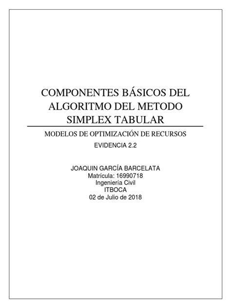 Metodo Simplex Tabular Pdf Optimización Matemática Matemáticas De