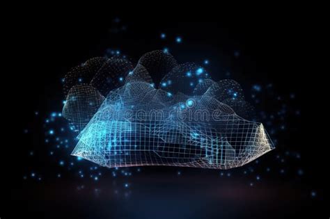 Cloud Look A Like Surrounded By Small Blue Particles With Smoke And Cyber Floor Generative Ai