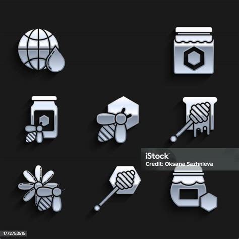 꿀벌과 벌집 세트 꿀 디퍼 스틱 항아리 물방울 꽃 벌 벌집 지도는 세계 아이콘입니다 벡터 0명에 대한 스톡 벡터 아트 및 기타 이미지 Istock