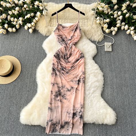 Шикарное винтажное сексуальное асимметричное Плиссированное Сетчатое платье на бретельках