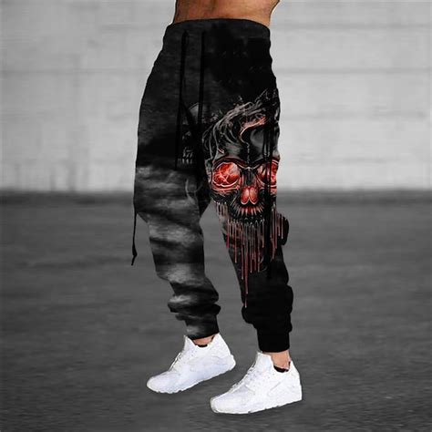 Mens Sweatpants Joggers Trousers Drawstring Elastic Waist Ribbon Graphic Prints Comfort