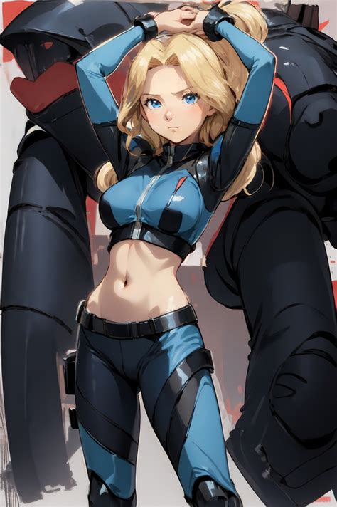 Rule 34 3 4 View Abdomen Ai Generated Arms Up Bare Midriff Belly Belt Blonde Hair Blue Eyes