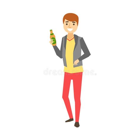 Guy With Beer Bottle Part Of Funny Drunk People Having Fun At The