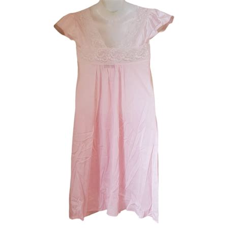 Vassarette M Pink Lace Sheer Nightgown Lingerie Nylon Gem