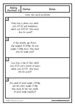 Adding Multi Digit Decimals Math No Prep Review Practice Worksheets