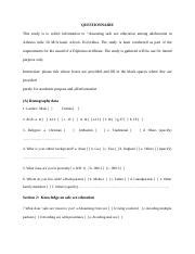 Safe Sex Education Questionniere Docx QUESTIONNAIRE This Study Is To Solicit Information To