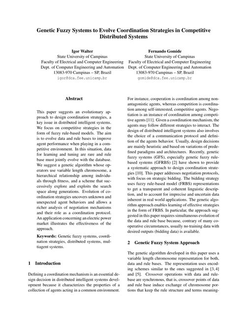 Pdf Genetic Fuzzy Systems To Evolve Coordination Strategies In