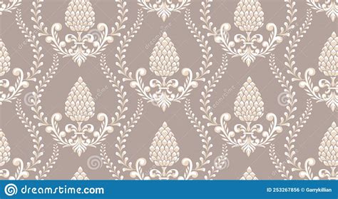 Damask Seamless Pattern Element Vector Floral Damask Ornament Vintage Illustration Stock