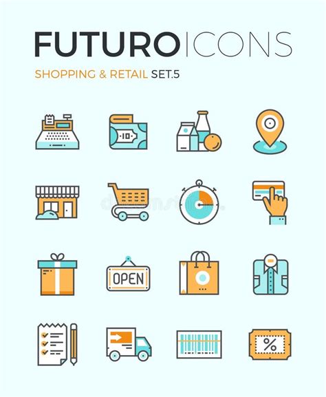 Покупки и розничная линия значки Futuro Иллюстрация вектора