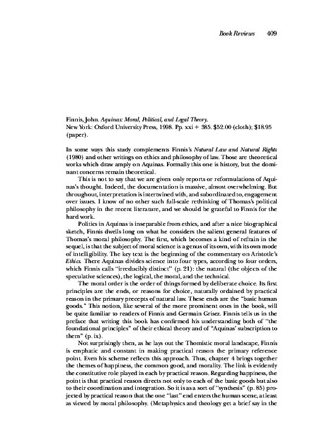 Pdf Review Of John Finnis Aquinas Moral Political And Legal Theory
