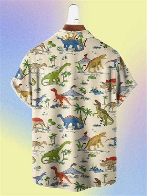 Dinosaur Chest Pocket Short Sleeve Hawaiian Shirt Shibtee Clothing