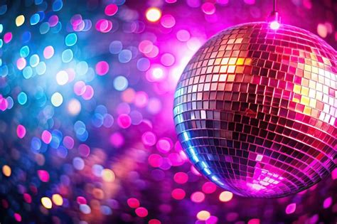 Closeup Vibrant Disco Background With Pink Neon Disco Ball Premium Ai