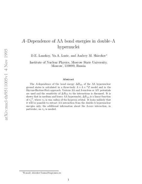 Pdf A Dependence Of Lambda Lambda Bond Energies In Double Lambda