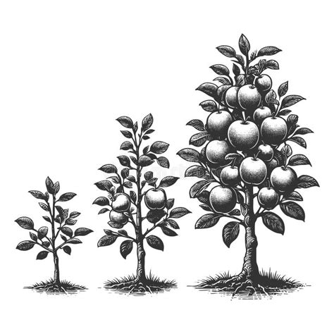Growth Stages Of Apple Trees Sketch Raster Stock Illustration Illustration Of Vintage Apple
