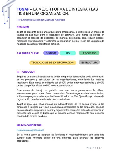 togaf articulo de divulgacion pdf marco de software tecnologías