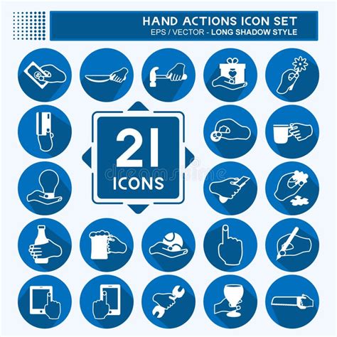 Hand Actions Icon Set Suitable For Education Symbol Long Shadow Style Simple Design Editable