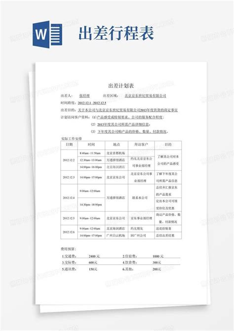 出差计划行程安排表word模板下载编号qwmzopmg熊猫办公