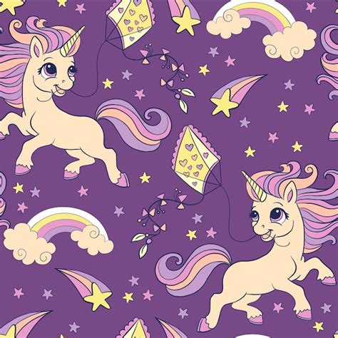 Premium Vector Seamless Pattern With Lovely Unicorns And Kite