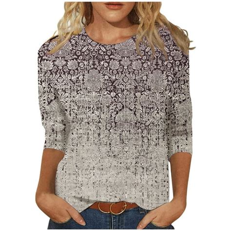 Dengdeng Plus Size Tunics 34 Sleeve Graphic Summer Tops Women Loose