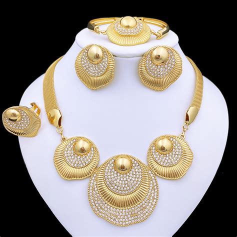 Dubai Gold Color Jewelry Sets Gold Plated Necklace And Earrings For Women Jewelry Sets Women