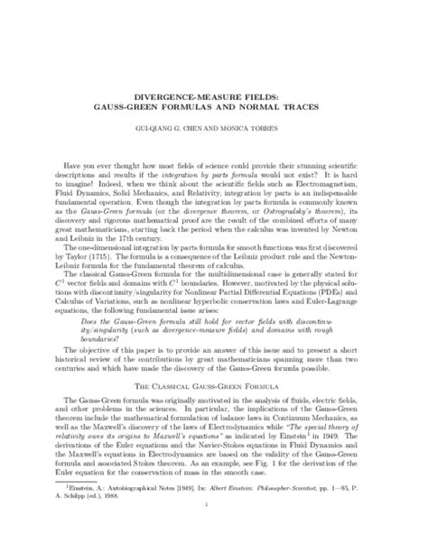 Pdf Divergence Measure Fields Gauss Green Formulas And Normal Traces
