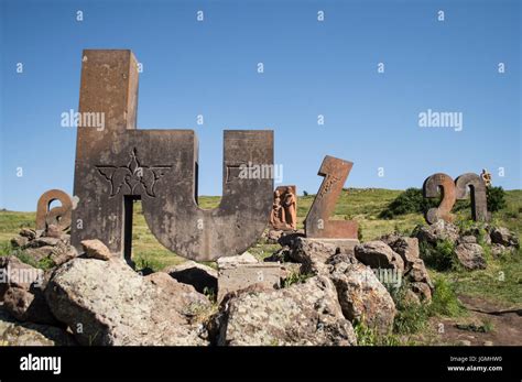 Letters Of Armenian Alphabet Aparan Armenia Monument Of Armenian