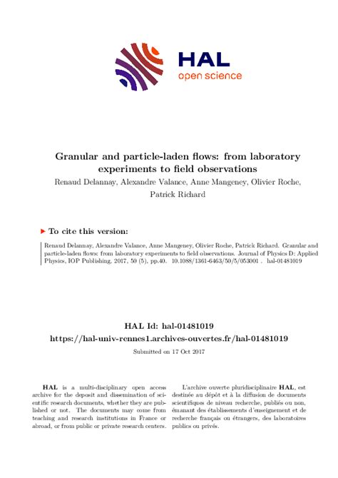 Pdf Granular And Particle Laden Flows From Laboratory Experiments To Field Observations