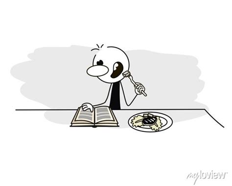 Doodle Stick Figure Man Reading Book And Eating Hand Drawn Posters