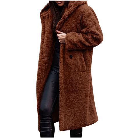 Winter Warm Sherpa Coats Jackets For Women Plus Size Hooded Faux Fur