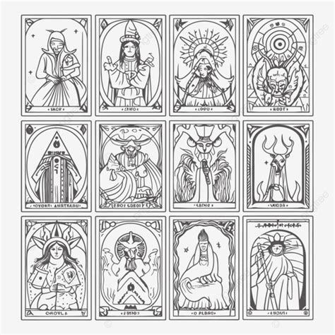 Drawing Cards From Indian Deities Outline Sketch Vector Tarot Cards