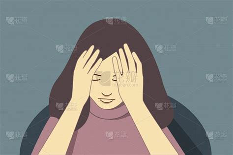 绘画插图发狂的矢量表现消极概念悲痛妇女问题一个人头痛青年女人素材 花瓣网