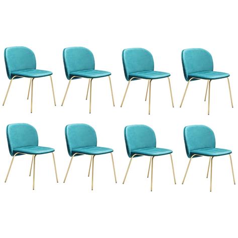 Contemporary Upholstered Dining Chairs In Brass Coating For Sale At