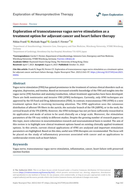 Pdf Exploration Of Transcutaneous Vagus Nerve Stimulation As A