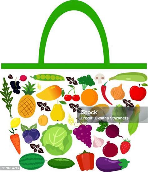 야채와 과일 가방 채소에 대한 스톡 벡터 아트 및 기타 이미지 채소 바구니 여름 Istock