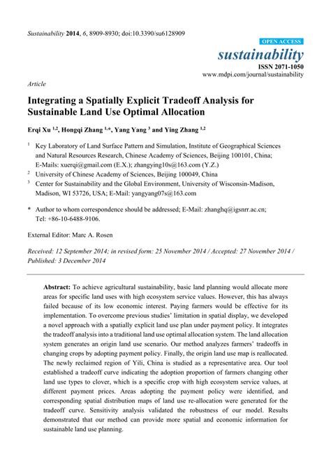 Pdf Integrating A Spatially Explicit Tradeoff Analysis For Sustainable Land Use Optimal Allocation